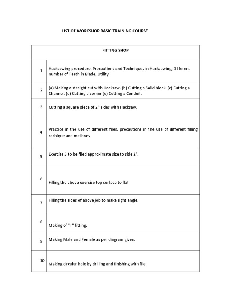 List of Workshop Basic Training Course | PDF | Welding | Construction
