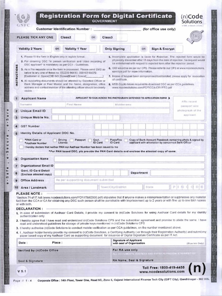 I I III: Registration Form For Digital Certificate | PDF | Applications ...