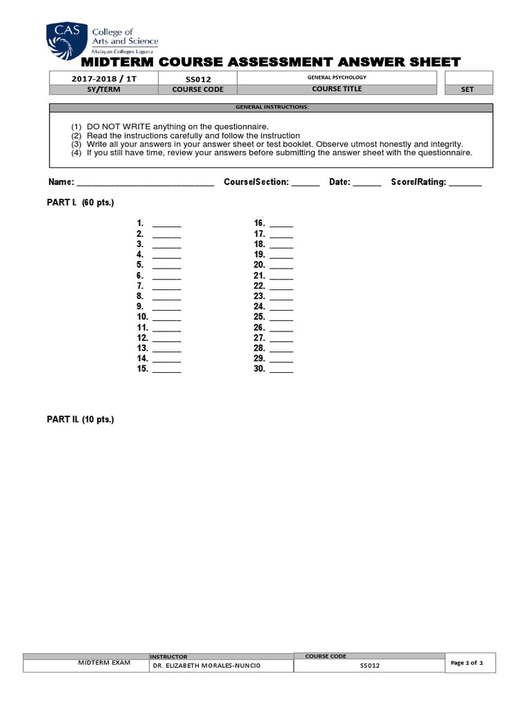 Ss012 Midterm Exam Answer Sheet