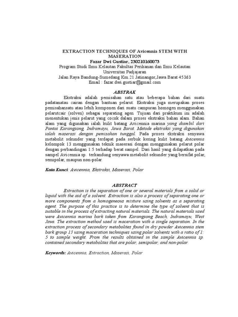 Ekstraksi Dan Maserasi TBA | PDF