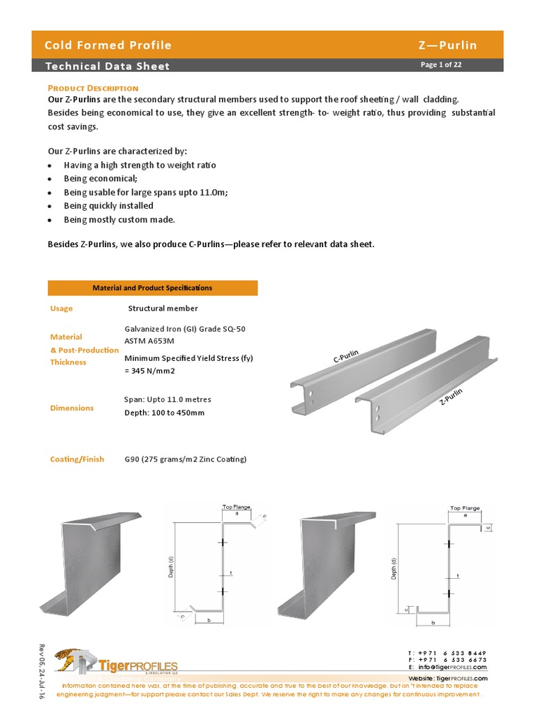 Z-Purlin Specifications and Weight Chart | PDF | Building Engineering ...
