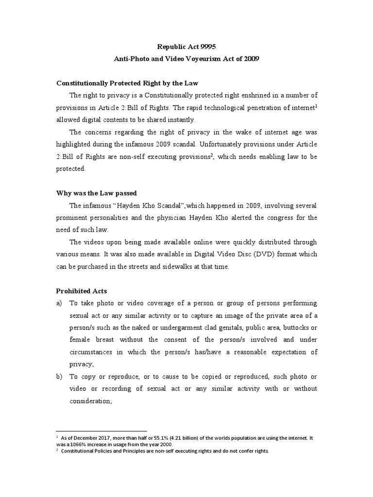 Republic Act 9995 Anti-Photo and Video Voyeurism Act of 2009 ...