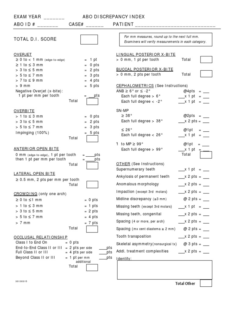 Discrepancy Index Worksheet For Print PDF | Tooth | Health Sciences