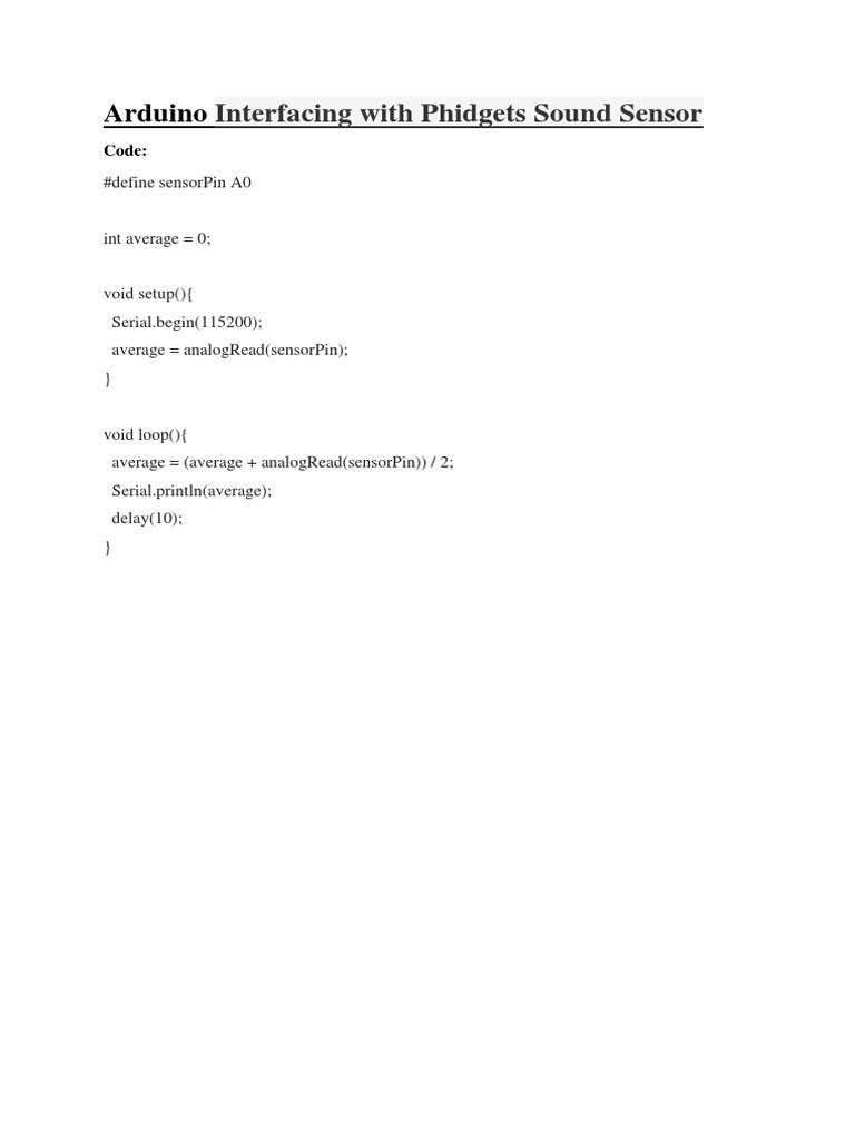 Arduino Interfacing With Phidgets Sound Sensor | PDF