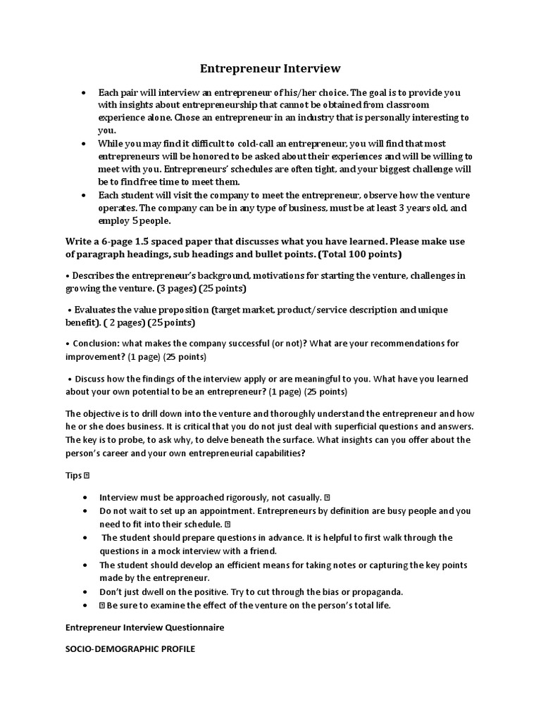 Entrepreneur Interview | PDF | Entrepreneurship | Psychology