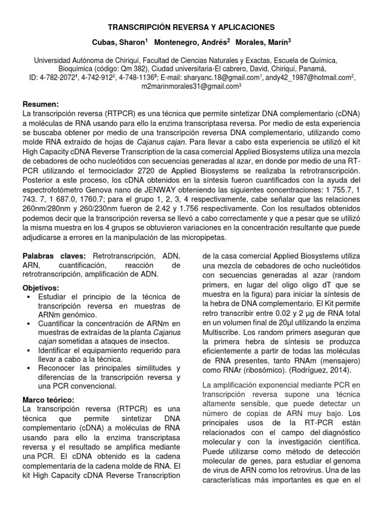 Lab 3.Transcripción Reversa y Aplicaciones | La transcriptasa inversa ...