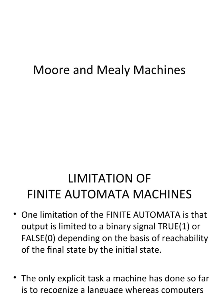 Moore and Mealy Machines | PDF | Models Of Computation | Theory Of Computation