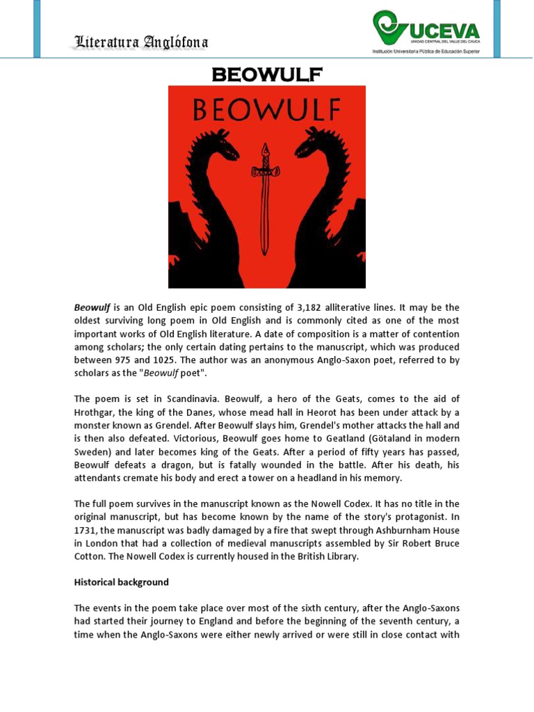 Beowulf: Literatura Anglófona | PDF | Beowulf | Anglo Saxon England