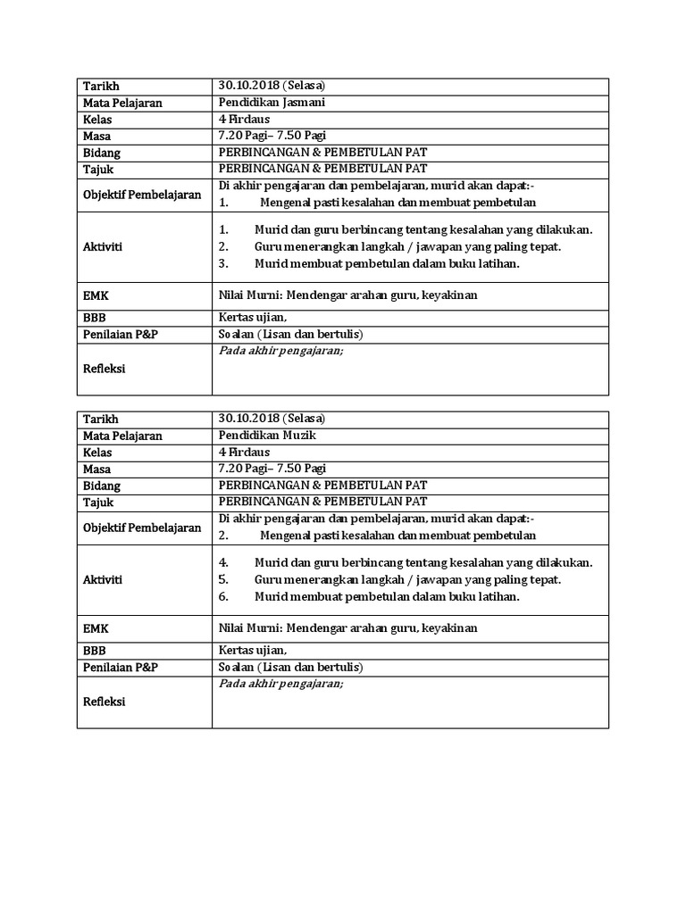 RPH Ulangkaji 1 | PDF