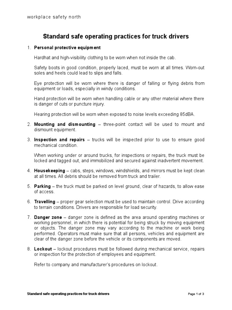 Truck Driver SOP | PDF | Truck | Trailer (Vehicle)