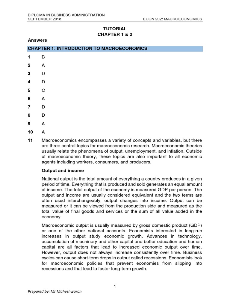 ECON202 Tutorial 1&2 Answer | PDF | Macroeconomics | Unemployment