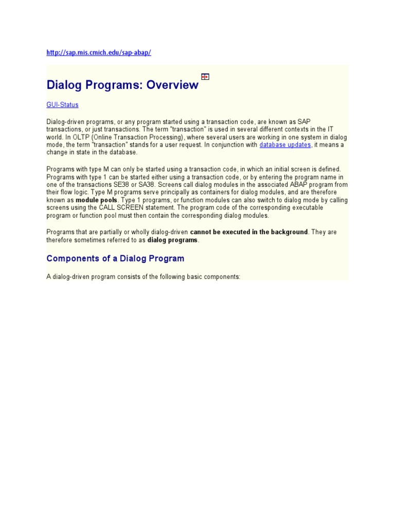 Dialog Programs: Overview: Components of A Dialog Program | PDF ...