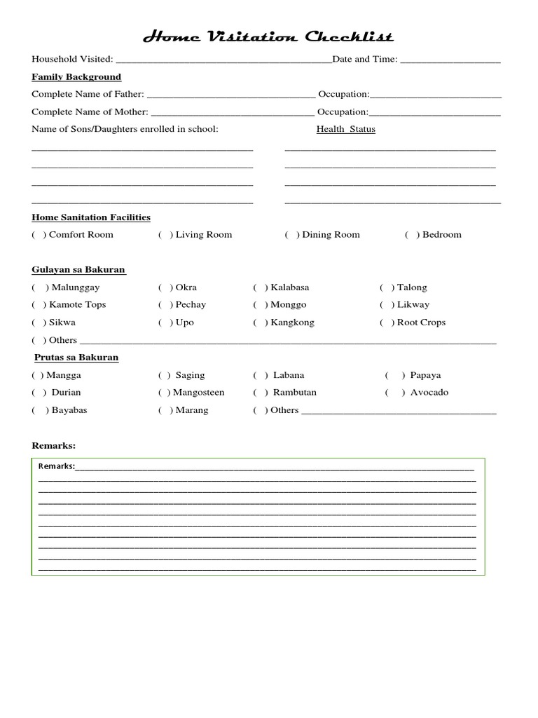 Home Visitation Checklist: Family Background | PDF | Edible Plants ...