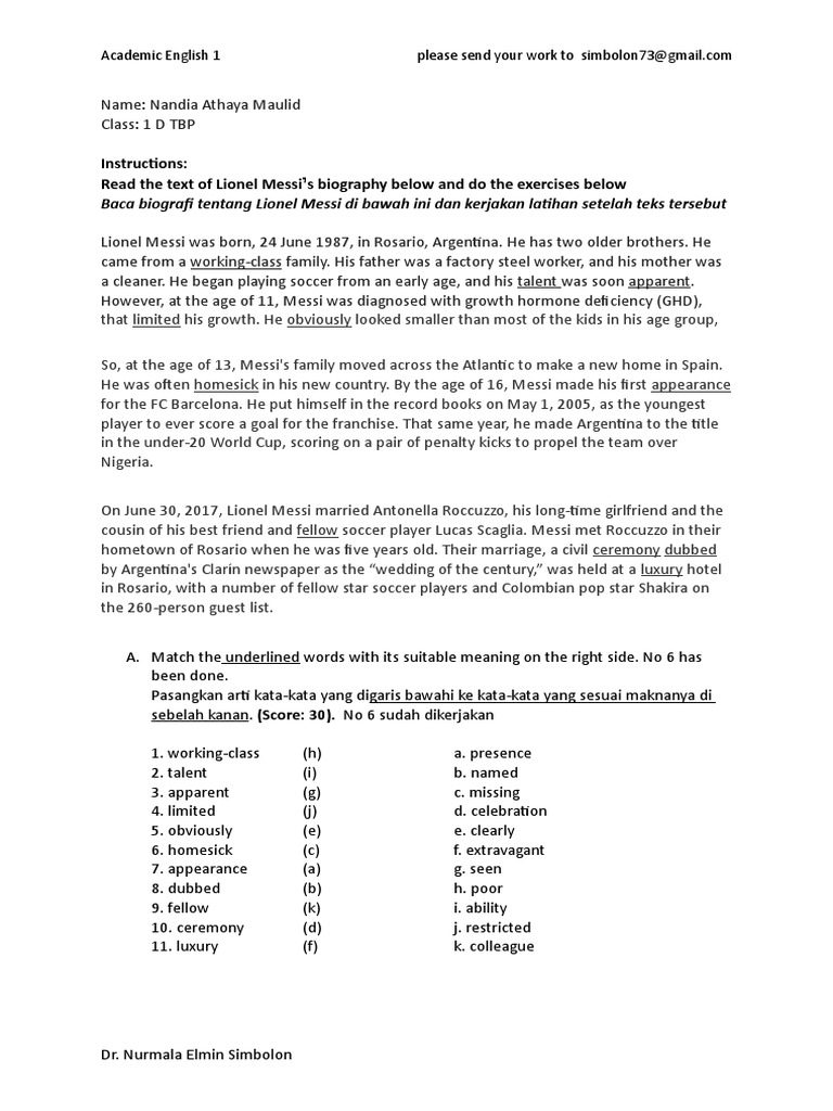 Lionel Messi Biography Exercises | PDF | Lionel Messi | Sports