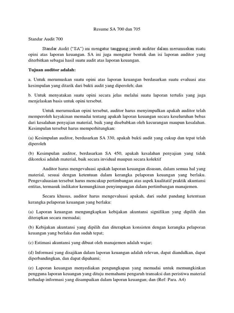 Ringkasan Standar Audit SA 700 & 705 | PDF