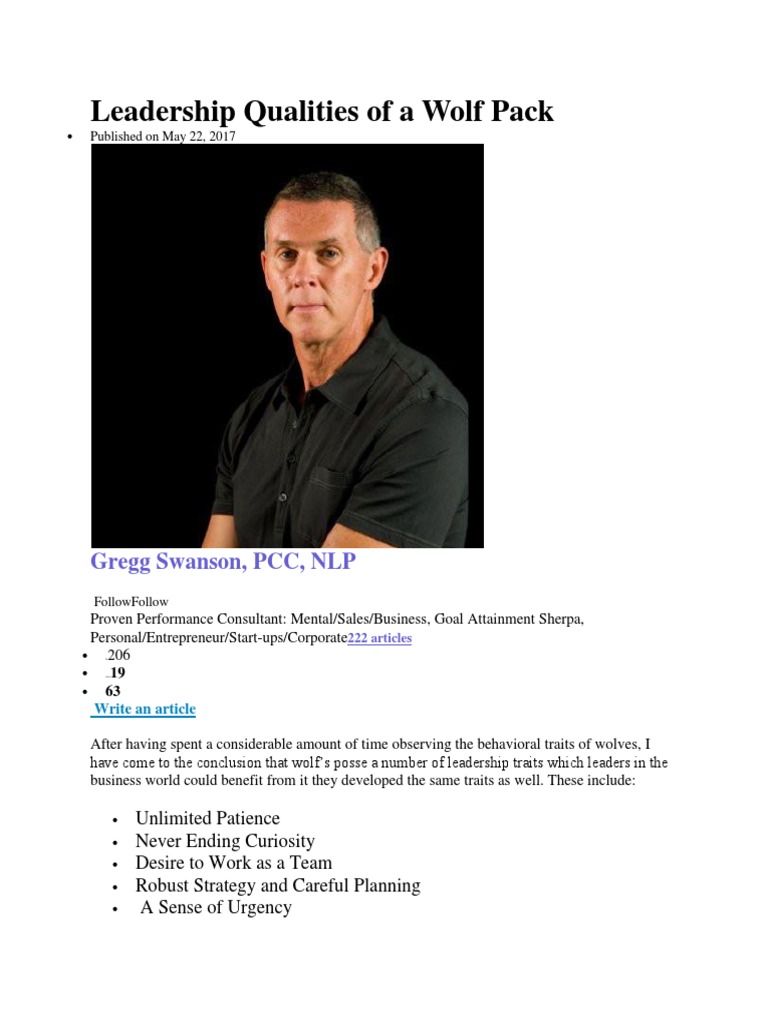 Leadership Qualities of A Wolf Pack | PDF | Pack (Canine) | Gray Wolf