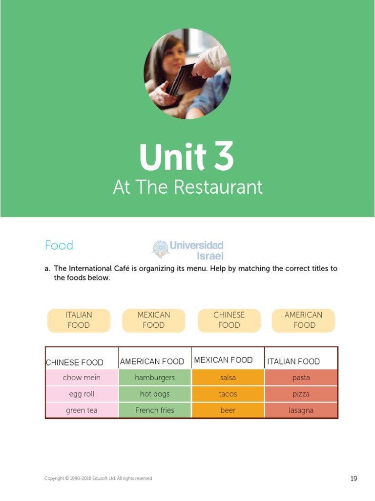 Basic I Workbook Unit 3 | PDF | Restaurants | Lunch