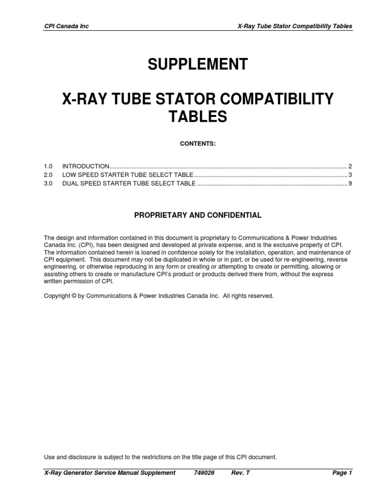X-Ray Tube Stator Compatibility Guide | PDF | Vacuum Tube | Electric ...