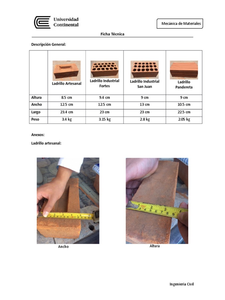 Ficha Tecnica - Dimensiones Ladrillos | PDF