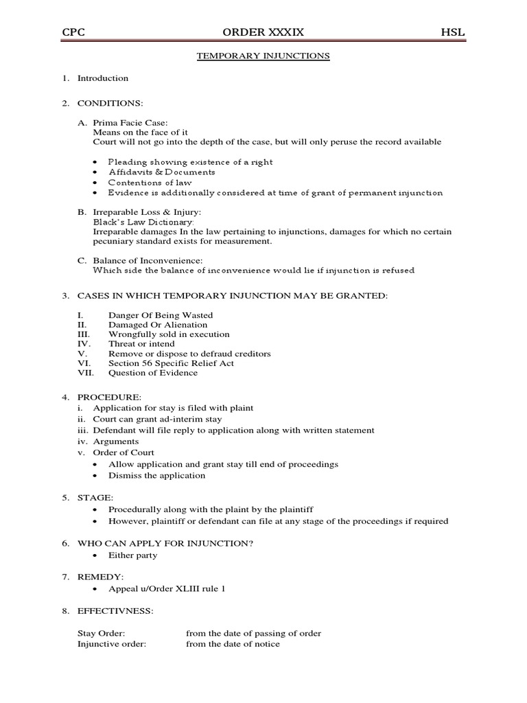 CPC Order Xxxix HSL | PDF