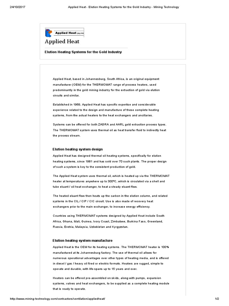Applied Heat - Elution Heating Systems For The Gold Industry - Mining ...