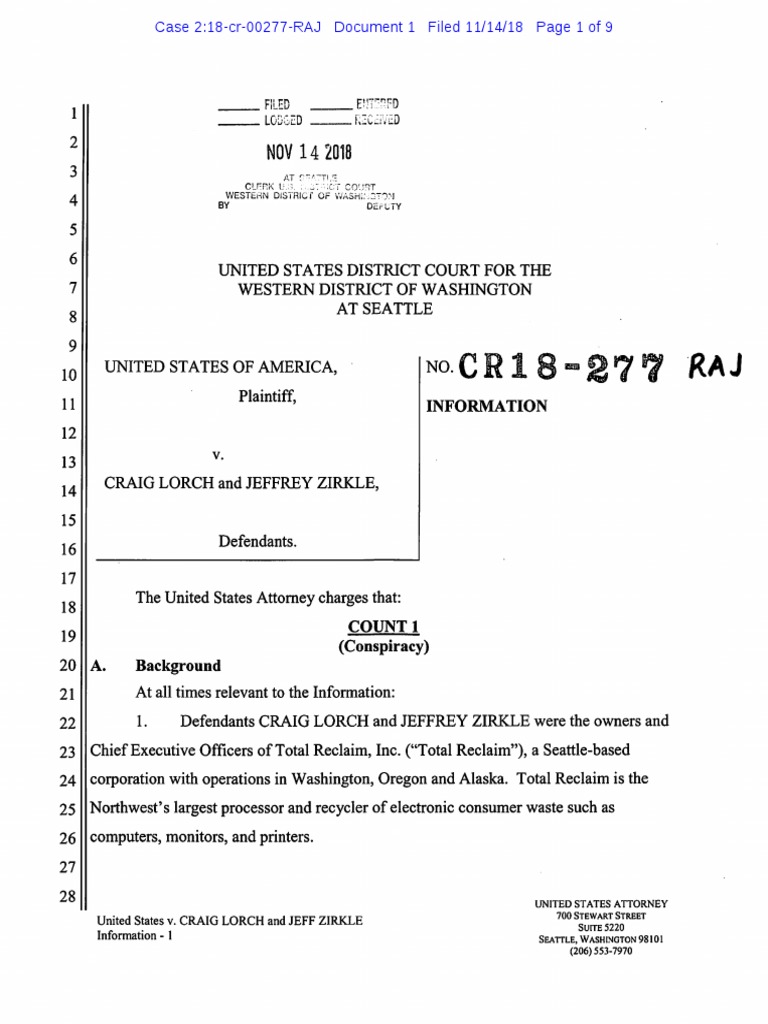 Total Reclaim Federal Charges | PDF