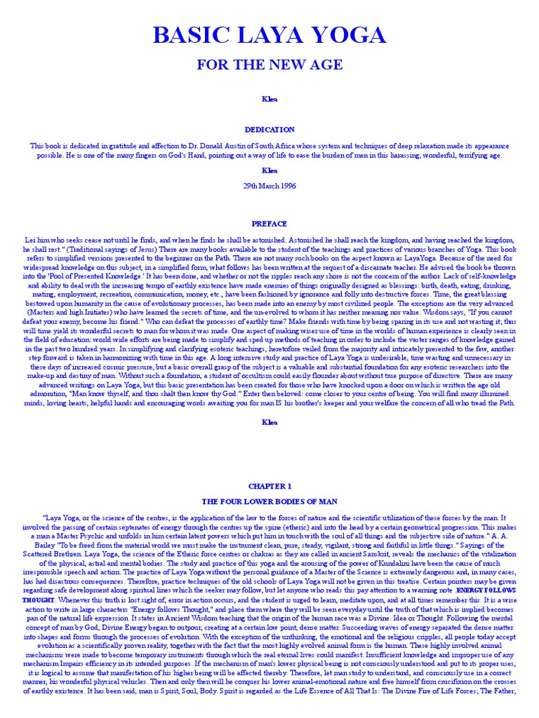 Basic Laya Yoga: For The New Age | PDF | Prana | Kundalini