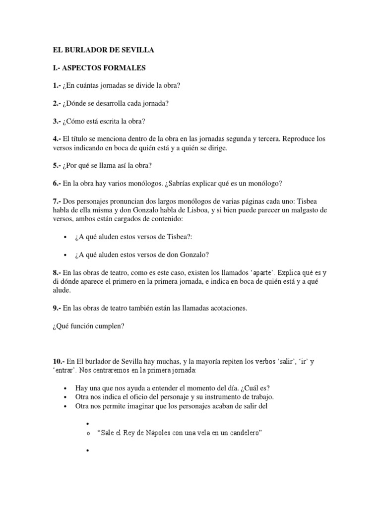 El Burlador de Sevilla (Preguntas) | PDF | Don Juan | Sevilla