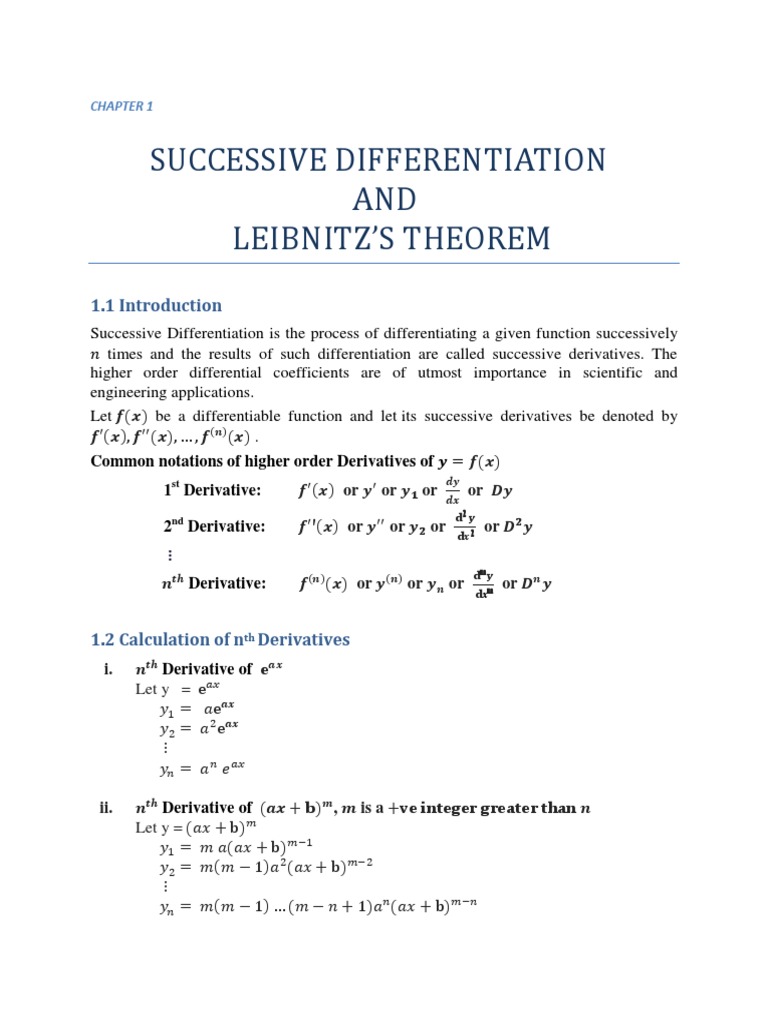 Chapter 1 Successive Differentiation | PDF | Differential Calculus ...