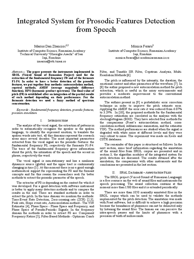 Integrated System For Prosodic Features Detection From Speech | PDF | Spectral Density | Signal ...