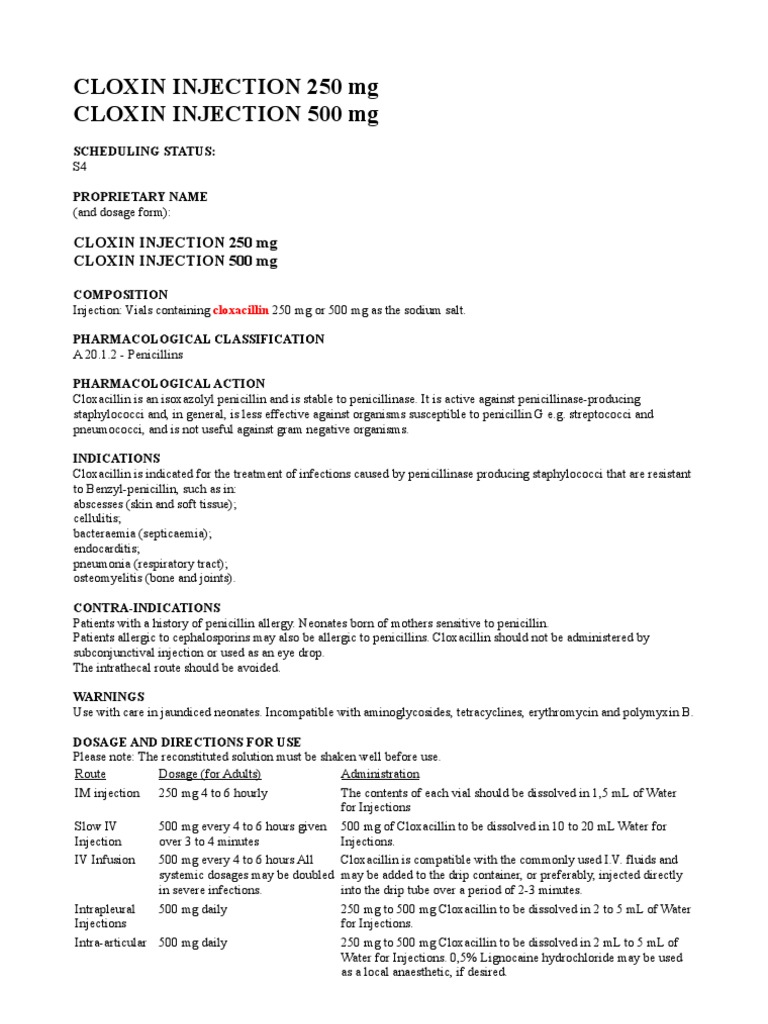 Cloxin Injection | Penicillin | Dose (Biochemistry)