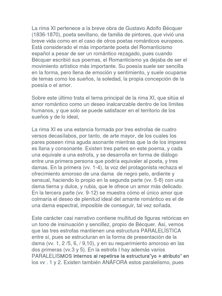 La Rima XI Pertenece A La Breve Obra de Gustavo Adolfo Bécquer | PDF ...