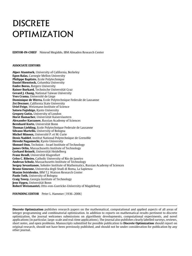 Discrete Optimization Elsevier V 6 I 1 | PDF | Vertex (Graph Theory ...