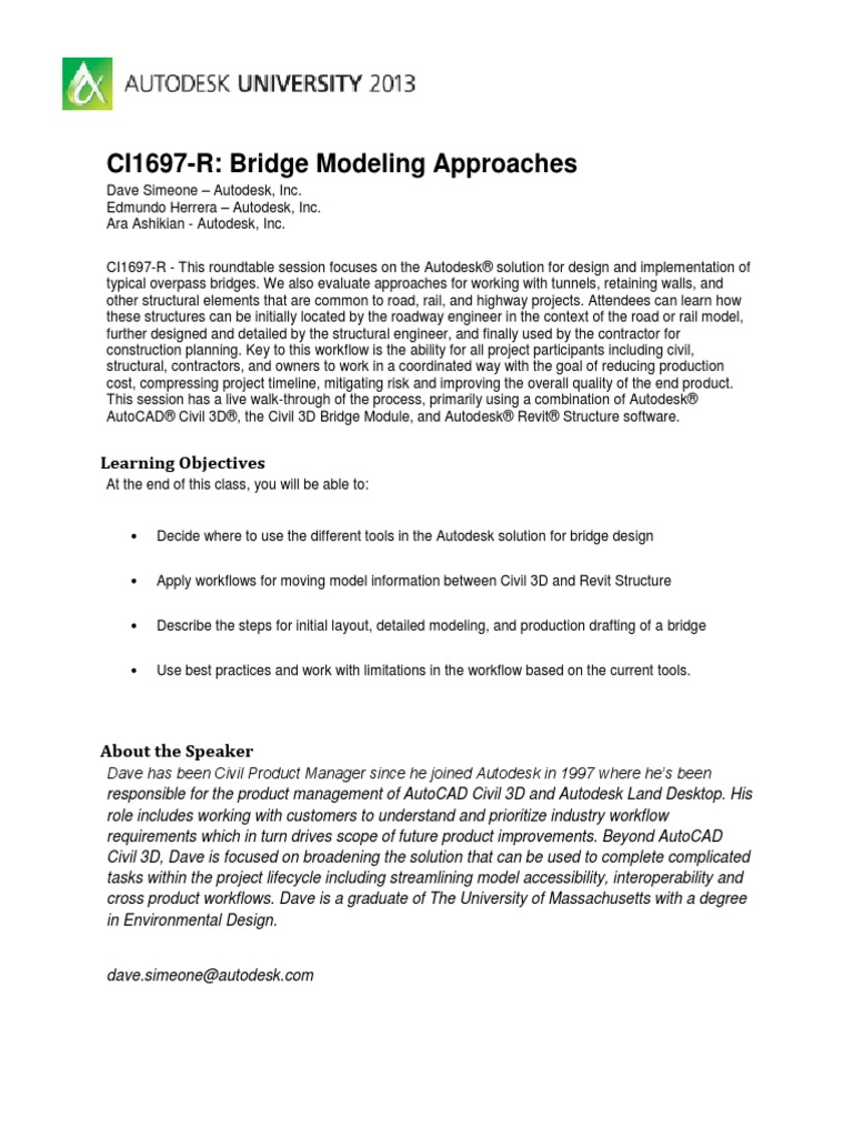 CI1697-R - Bridge Modeling Approaches Handout | PDF | Autodesk Revit ...
