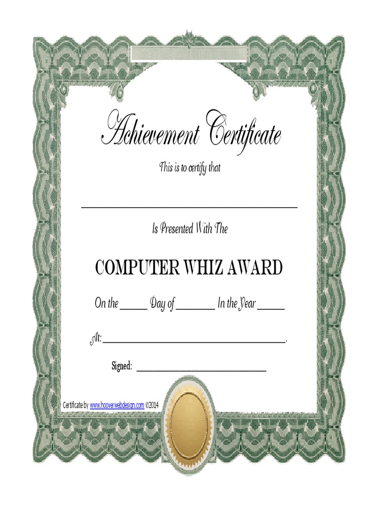 Computer Whiz Award Certificate Template | PDF | Finance & Money Management