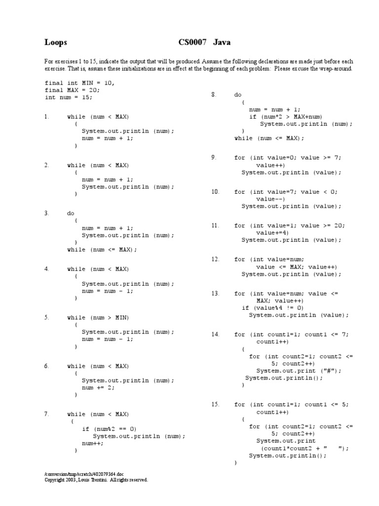 Loops | Integer (computer Science) | String (computer Science)