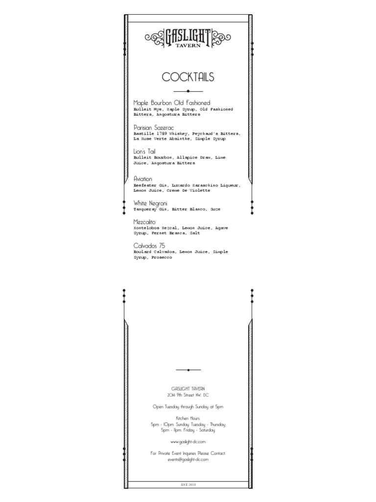 Gaslight Tavern New Menu | Download Free PDF | Hamburgers | Rose