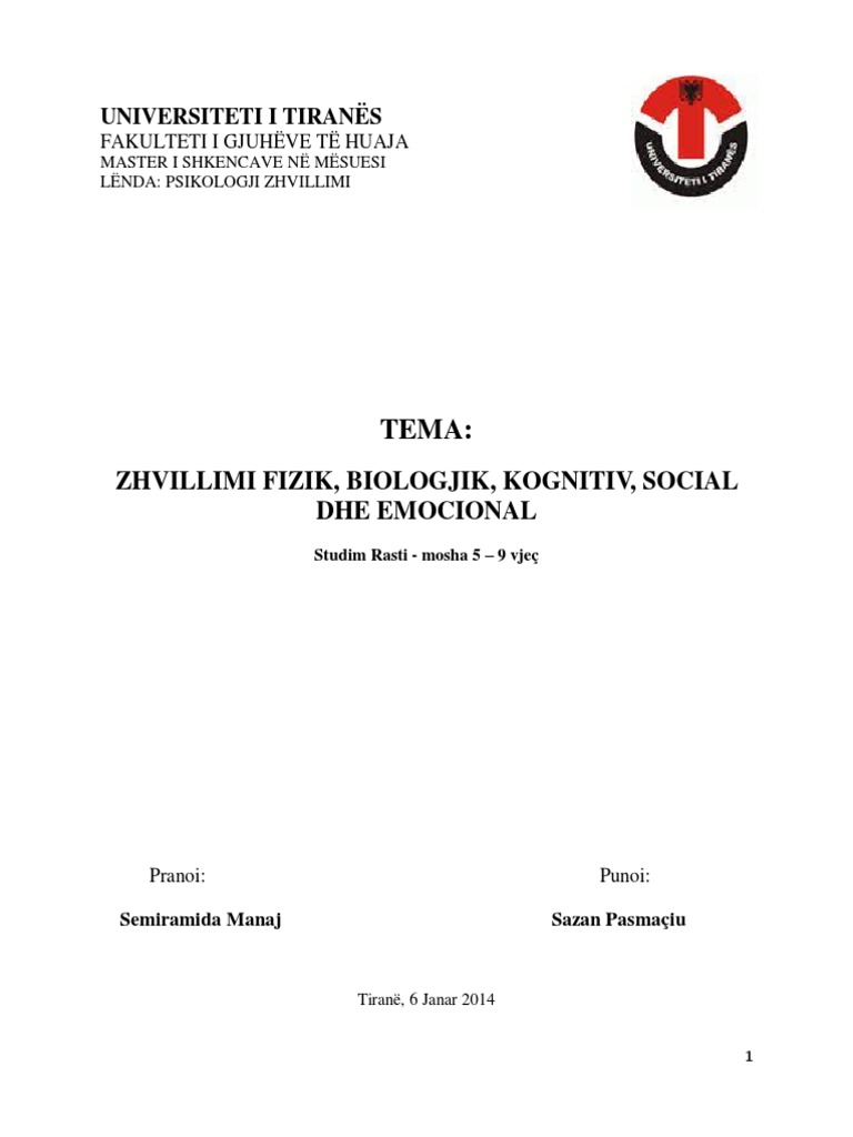 Studim Rasti Zhvillimi Konjitiv Psikologjik Emocional Dhe Social PDF | PDF