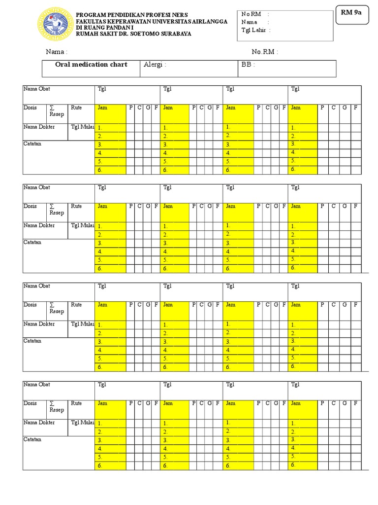 RM 9ab Medication Chart (Oral Dan Parenteral) | PDF