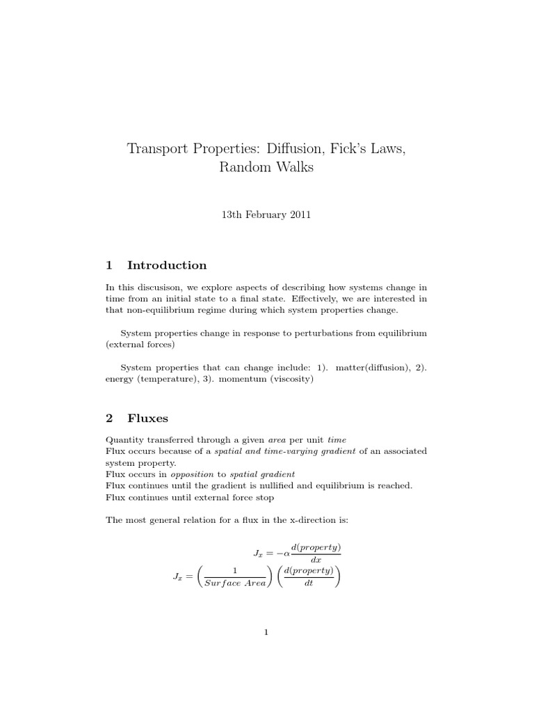 Fick's Law and Diffusion PDF | PDF | Diffusion | Flux