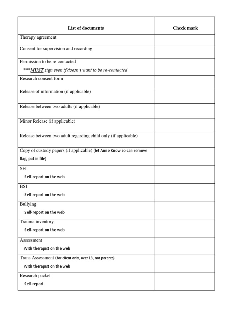 Intake Checklist | PDF