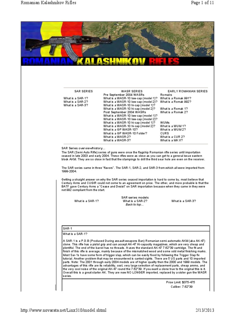 Romanian Assault Weapons AK47 Types Overview - PM SAR Romak WUM WASR ...