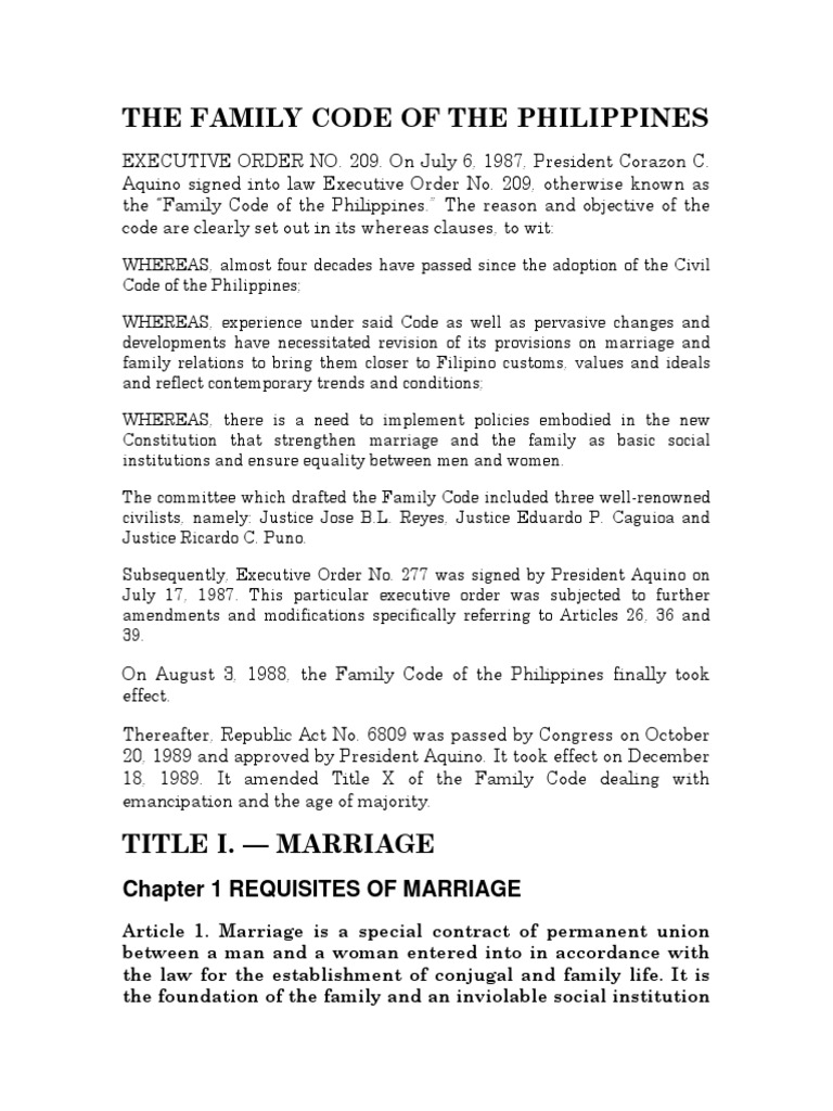 The Family Code of The Philippines | PDF | Intersex | Marriage