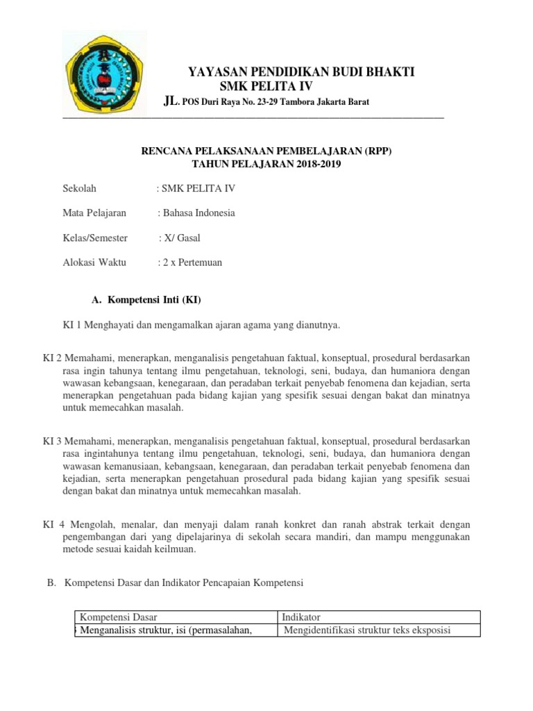 Contoh RPP k13 Revisi 2017 | PDF | Seni & Disiplin Bahasa
