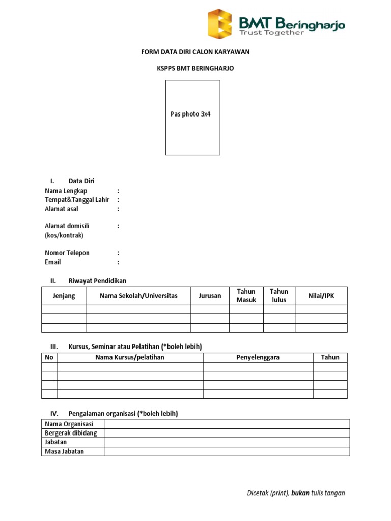 Form Data Diri Calon Karyawan | PDF
