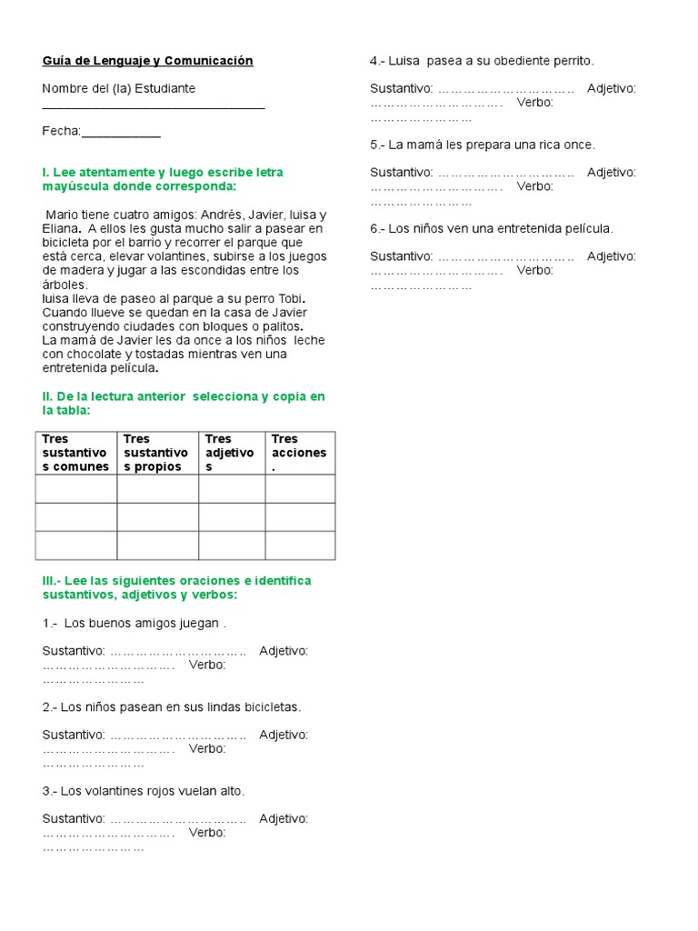 EVALUACION de Adjetivos Verbos Sustantivos | PDF