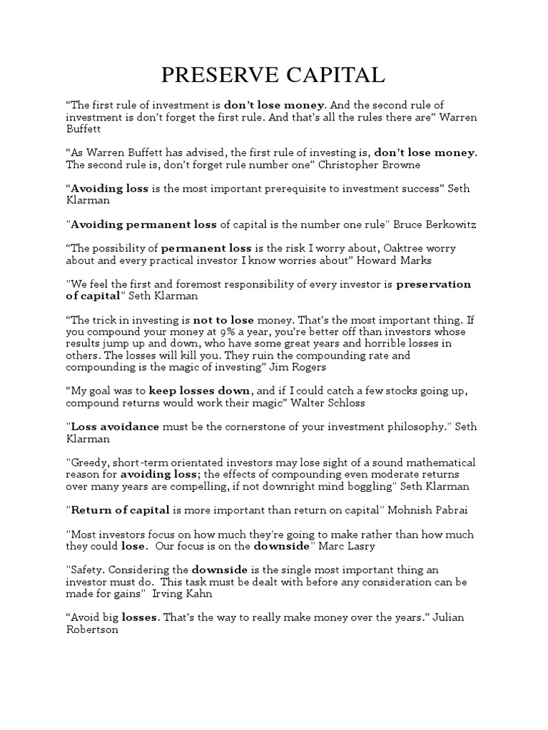 Lesson 1 - Preserve Capital | Download Free PDF | Risk | Investor