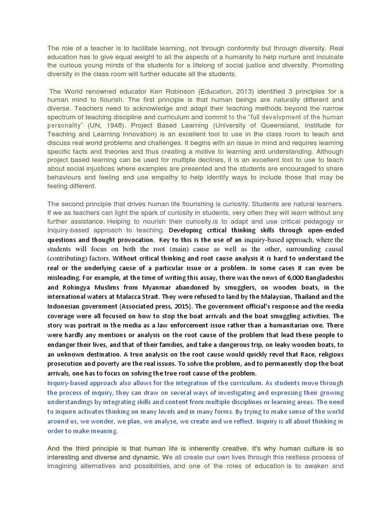 Diversity Assignment 2 - Personal Reflection | PDF | Inquiry Based ...