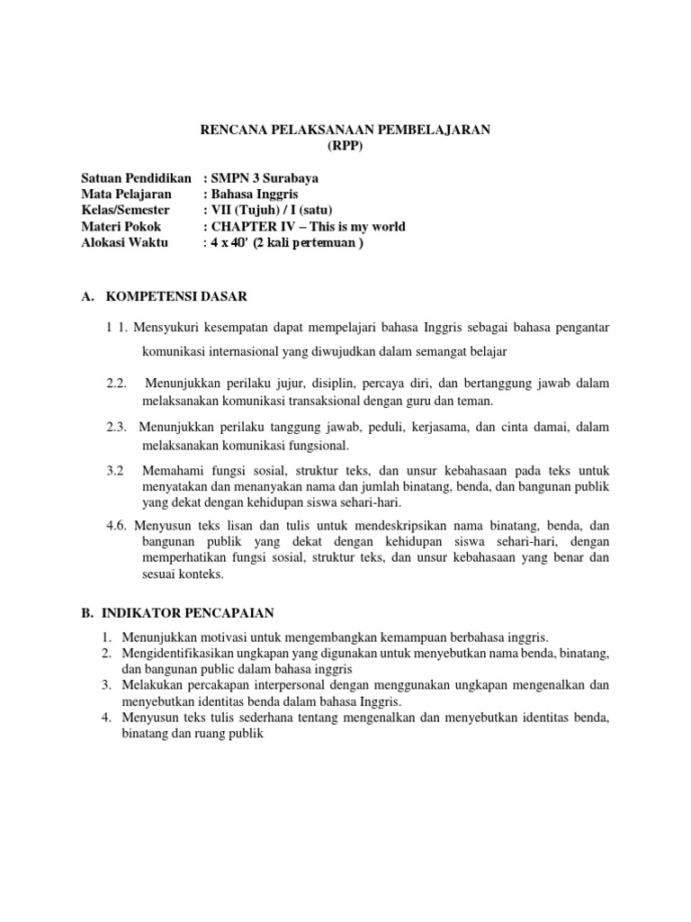 RPP Describing Things | PDF | Seni & Disiplin Bahasa