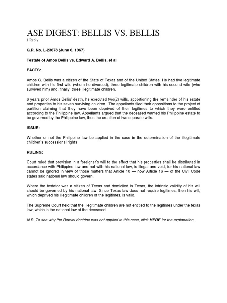 Ase Digest: Bellis vs. Bellis: G.R. No. L-23678 (June 6, 1967) Testate ...